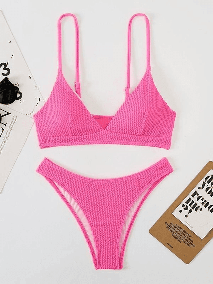 V Neck Solid Smocked Bikini Set – AnotherChill