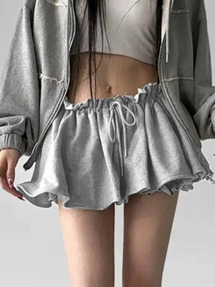 Basic Gray Drawstring Ruffle Trim Mini Skirt – AnotherChill
