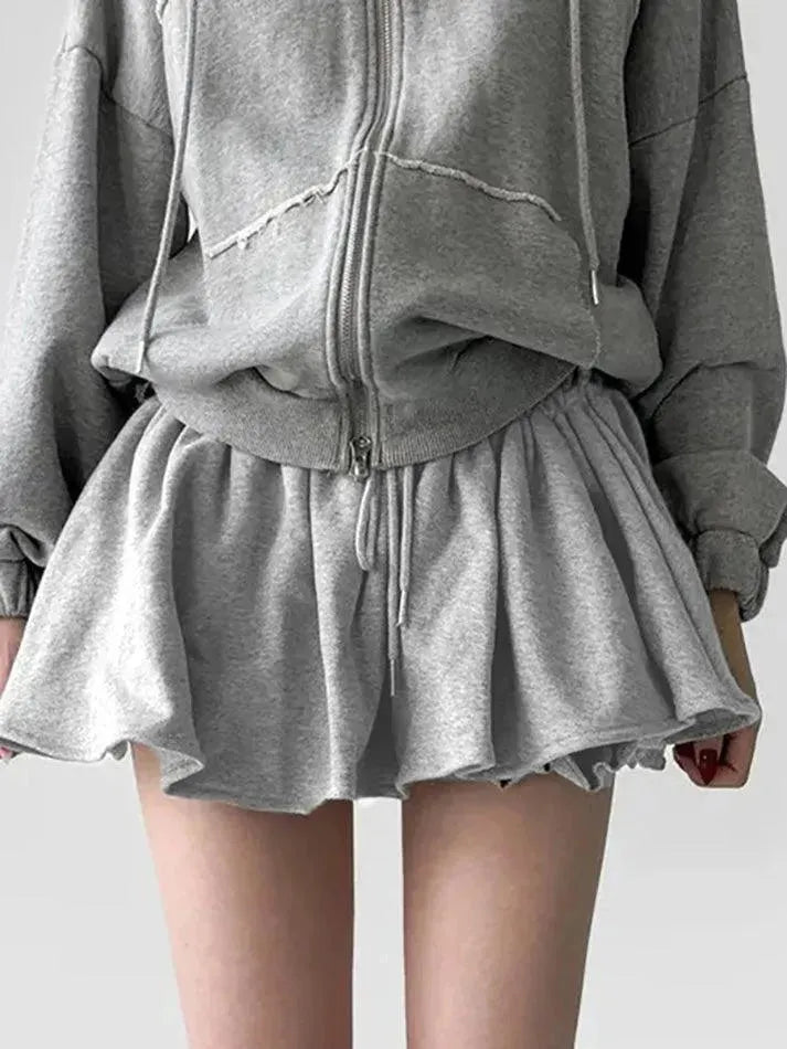 Basic Gray Drawstring Ruffle Trim Mini Skirt – AnotherChill