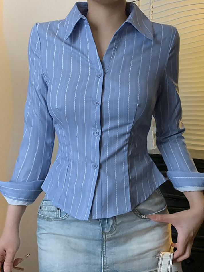 Blue Striped Collared Long Sleeve Shirt – AnotherChill
