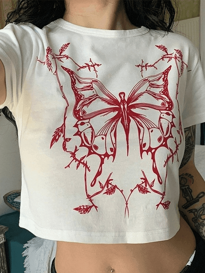 Butterfly Print White Crop Top – AnotherChill