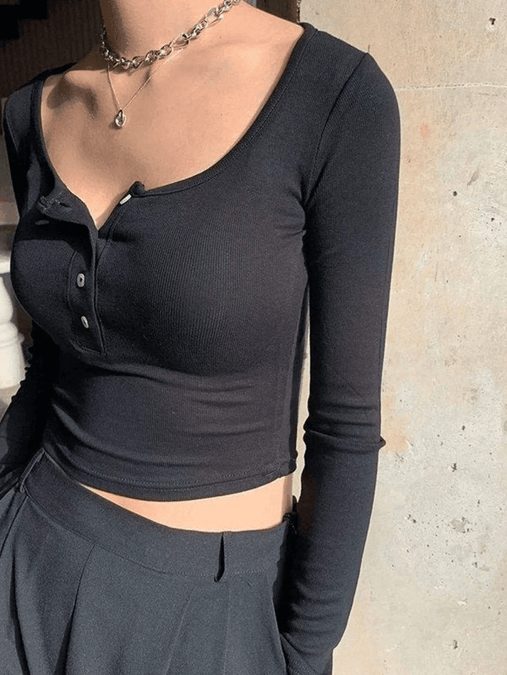 Button Up Long Sleeve Crop Top – AnotherChill
