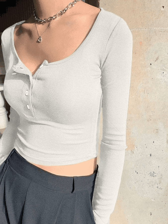 Button Up Long Sleeve Crop Top – AnotherChill