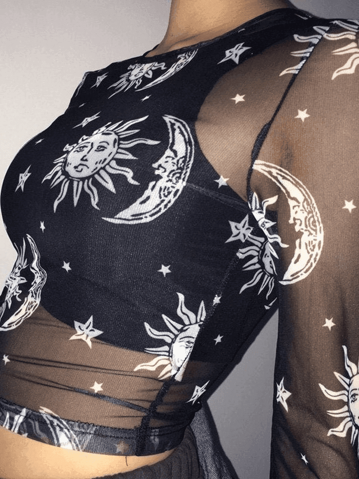 Celestial Print Sheer Mesh Crop Top – AnotherChill