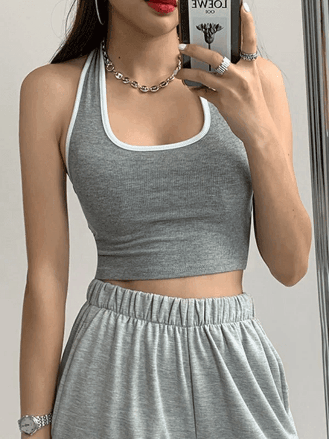 Contrast Trim Cropped Halter Tank Top – AnotherChill