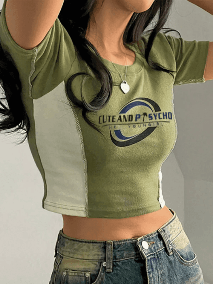 2025 Contrasting Raglan Short Sleeve Tee Green S in Tops&Tees Online ...