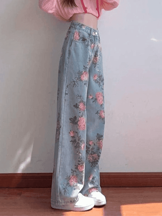 Floral High Rise Boyfriend Jeans – AnotherChill