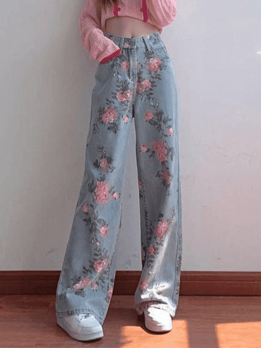 Floral High Rise Boyfriend Jeans – AnotherChill