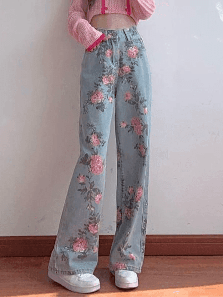 Floral High Rise Boyfriend Jeans – AnotherChill