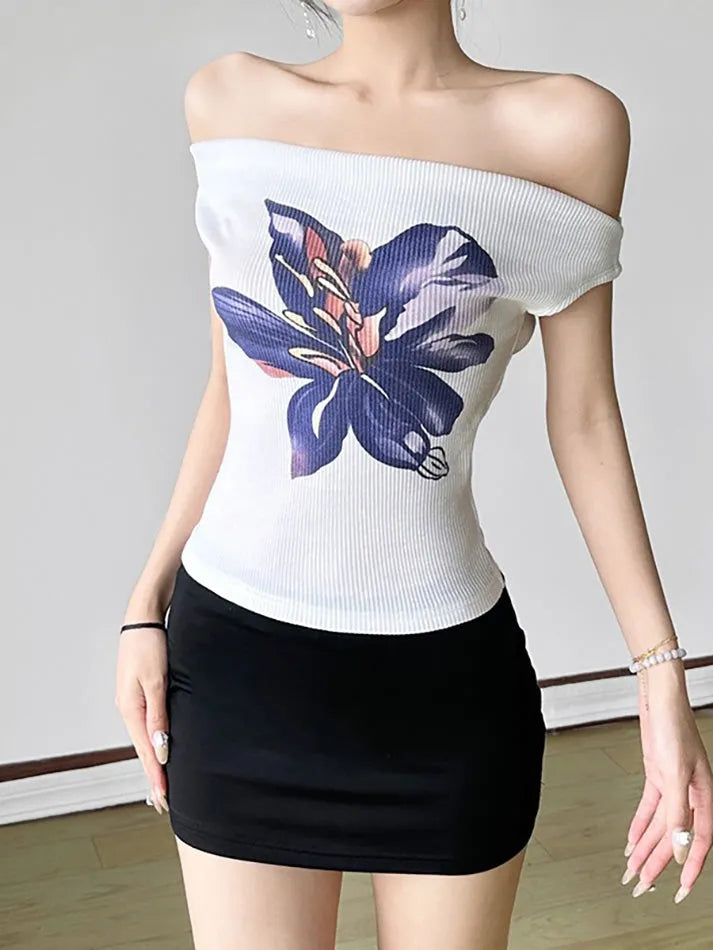 Floral Print Off-Shoulder Fitted Top – AnotherChill