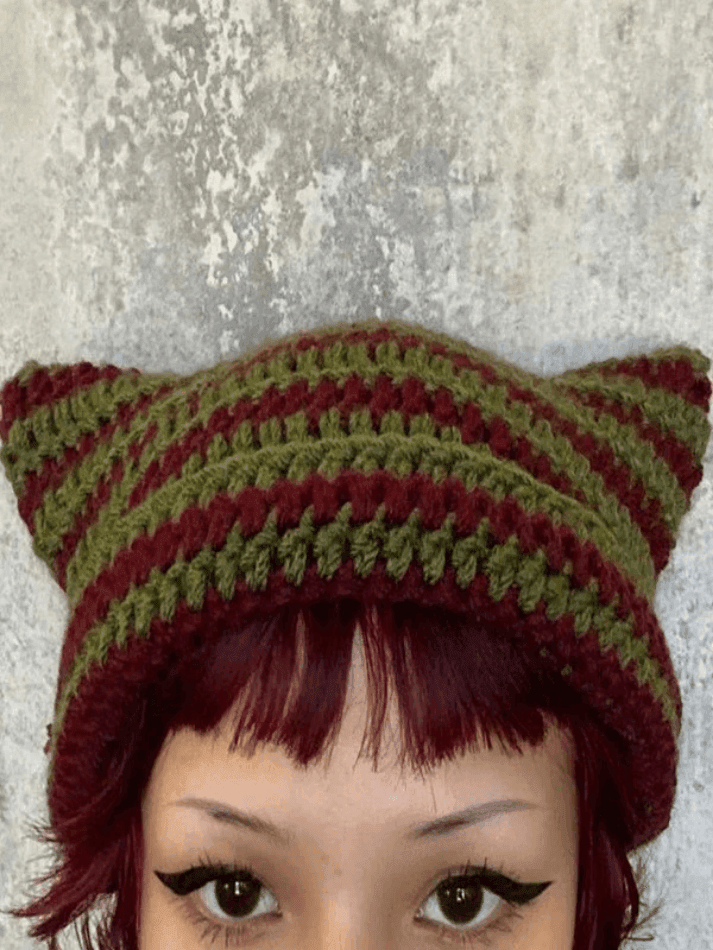 Hand Made Horn Detail Striped Knitted Hat – AnotherChill