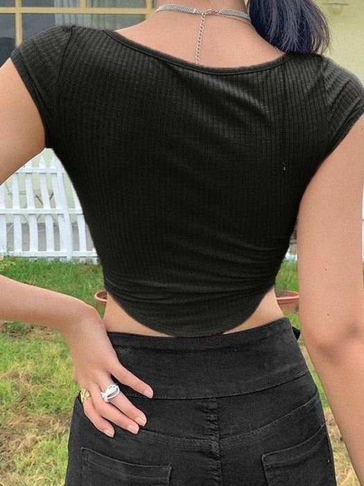 Irregular Buttoned Rib Crop Top – AnotherChill