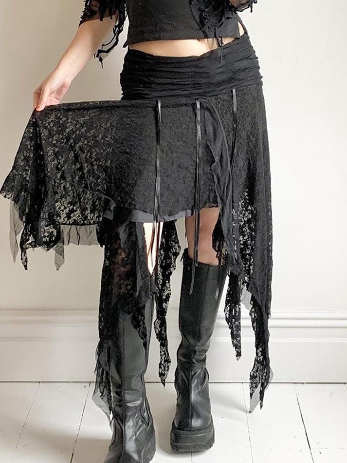 Irregular Hem Design With Wavy Edge Lace Splicing Skirts – AnotherChill
