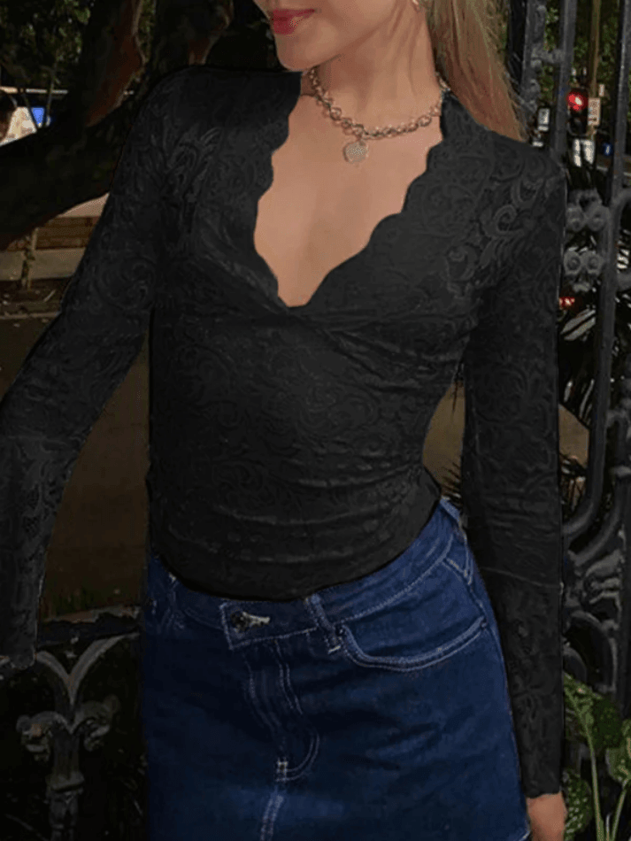 Lace V Flared Long Sleeve Tee – AnotherChill
