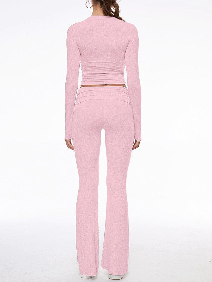 Long Sleeve Cropped Top Fold-over Flare Pants Set – AnotherChill