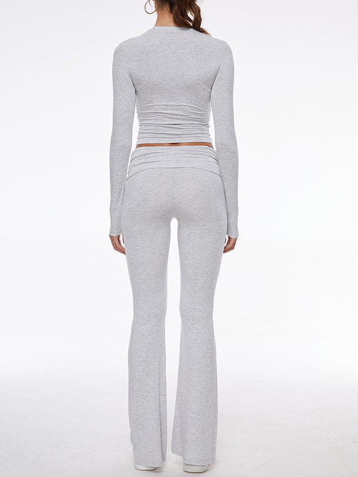 Long Sleeve Cropped Top Fold-over Flare Pants Set – AnotherChill