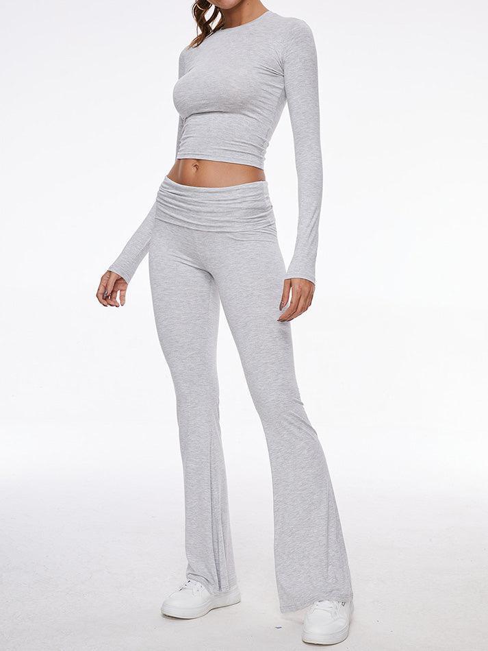 Long Sleeve Cropped Top Fold-over Flare Pants Set – AnotherChill