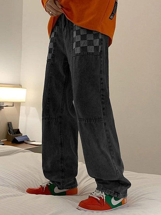 Men's Washed Checkered Patchwork Jeans – AnotherChill