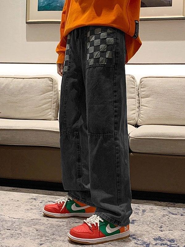 Men's Washed Checkered Patchwork Jeans – AnotherChill