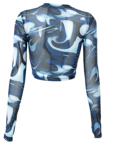 Mesh Long Sleeve Marble Print Crop Top – AnotherChill