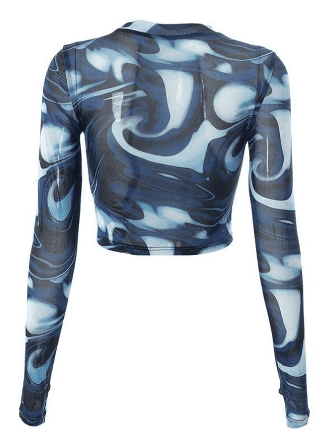 Mesh Long Sleeve Marble Print Crop Top – AnotherChill