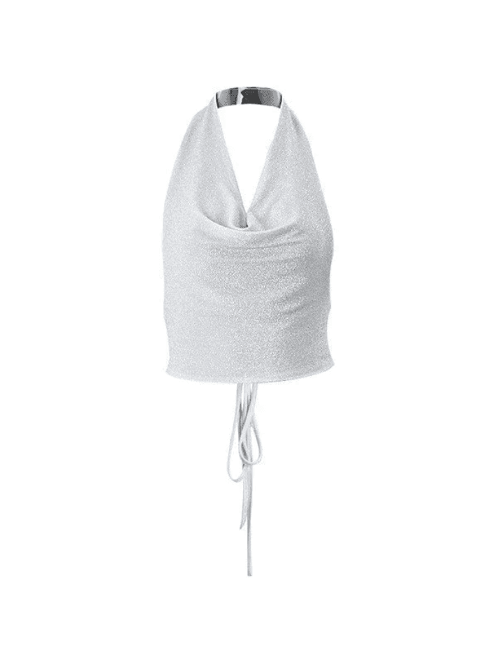 Metallic Silver Halter Cropped Tank Top – AnotherChill