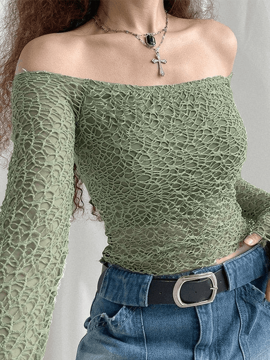 Off Shoulder Mesh Long Sleeve Blouse – AnotherChill