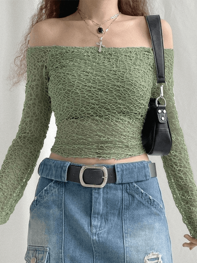 Off Shoulder Mesh Long Sleeve Blouse – AnotherChill