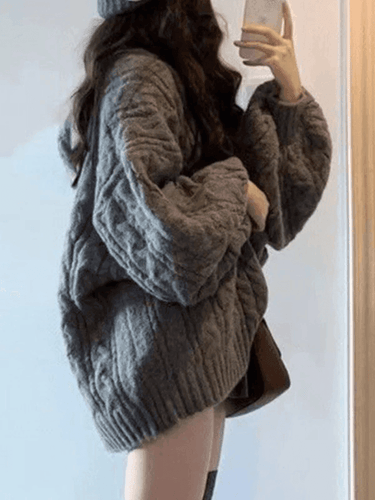 Oversize V Neck Gray Cable Knit Sweater – AnotherChill