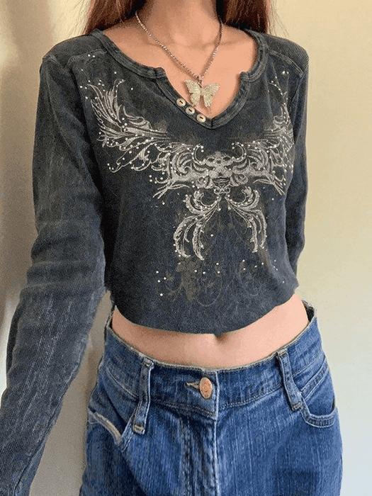 Rhinestone Detail Long Sleeve Crop Top – AnotherChill