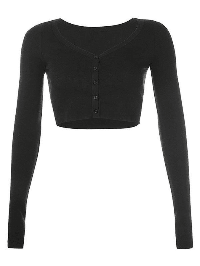 Ribbed Long Sleeve Button Crop Top – AnotherChill