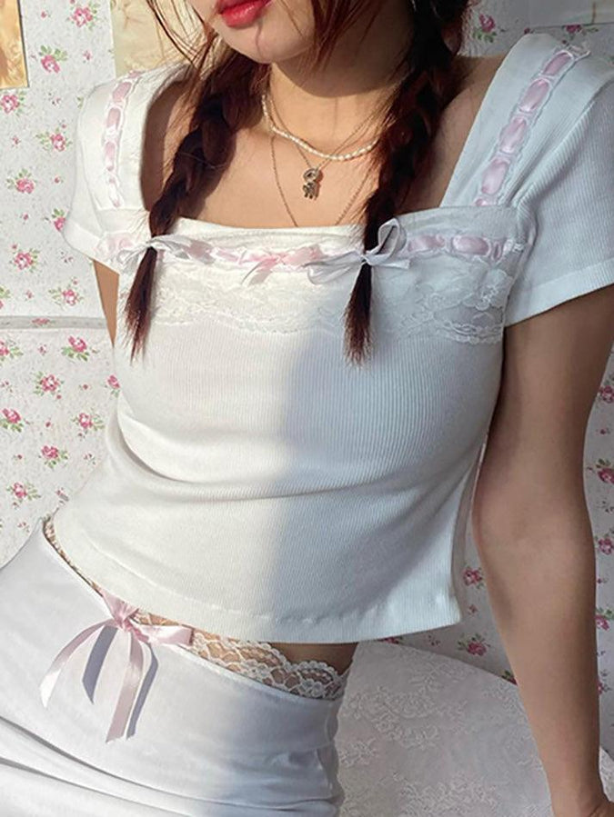 Square Neck Plain Lace Trim Tee – AnotherChill