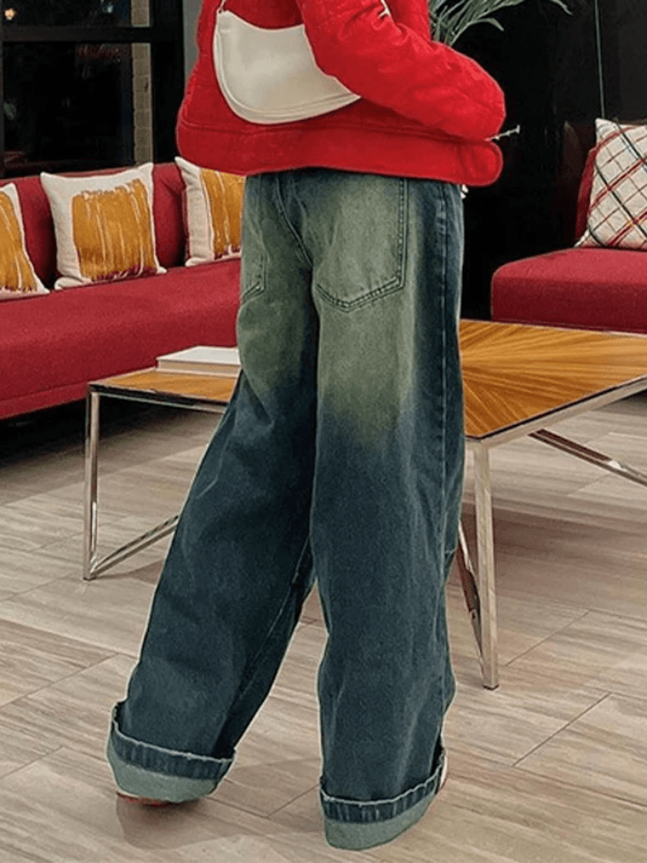 2024 Vintage Gradient Wash Straight Leg Jeans Blue M in Jeans Online ...