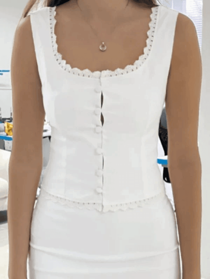 Lace Trim Button Front White Tank Top – AnotherChill