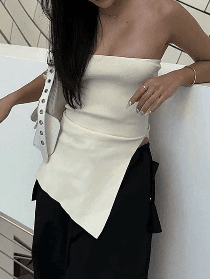 White Split Asymmetric Bandeau Top – AnotherChill