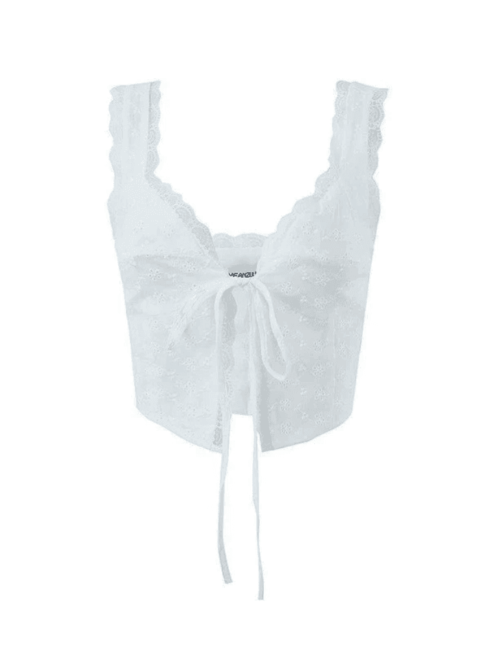 White Tie Front Lace Cropped Tank Top – AnotherChill