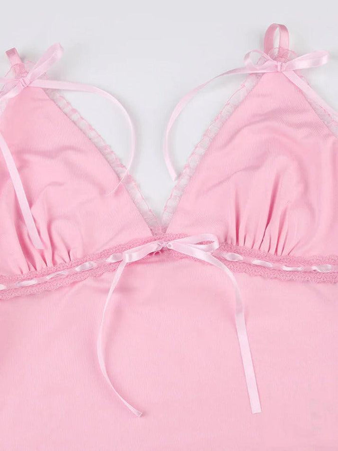 Lace Stitching Bow Pink Cami Top – AnotherChill