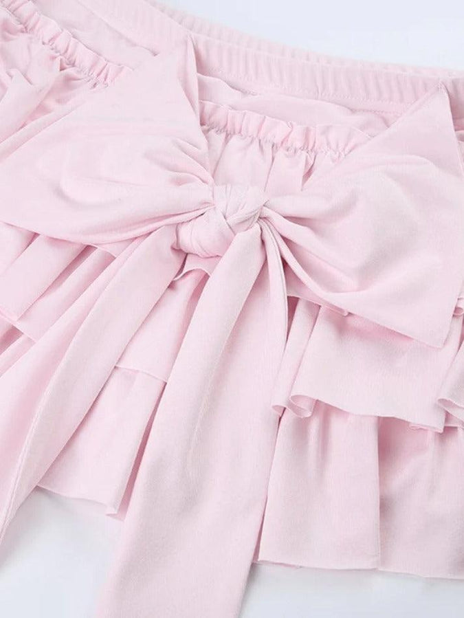 Solid Bow Splice Low Rise Tiered Mini Skirt – AnotherChill
