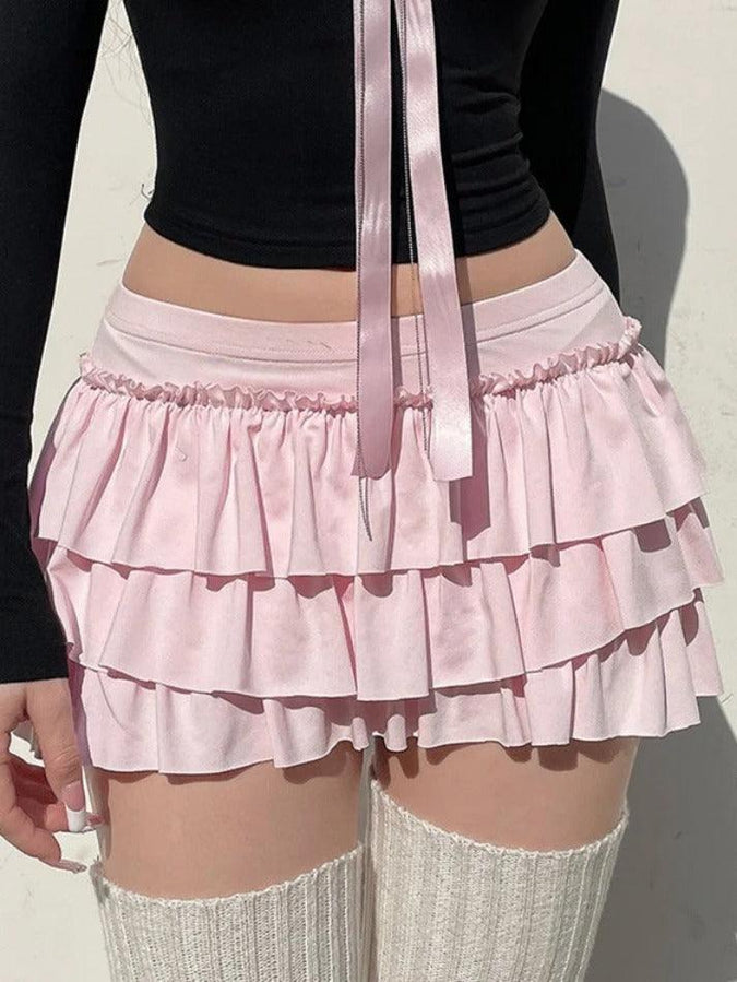 Solid Bow Splice Low Rise Tiered Mini Skirt – AnotherChill