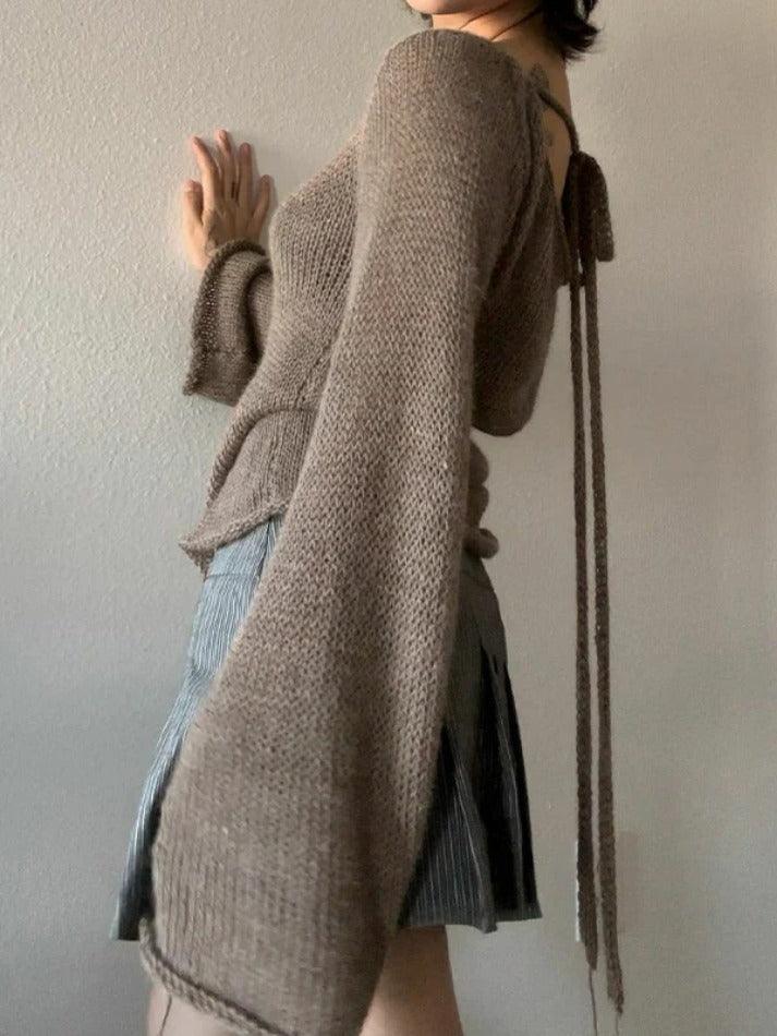 Solid Color Backless Lace Up Long Sleeve Knit – AnotherChill