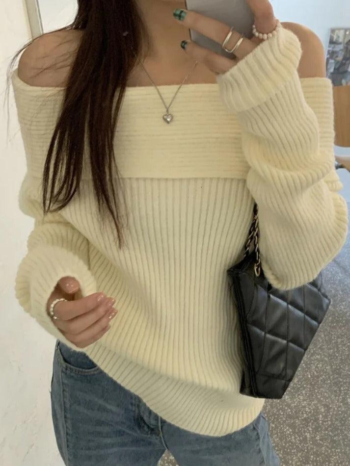 Solid Off Shoulder Knit Sweater – AnotherChill