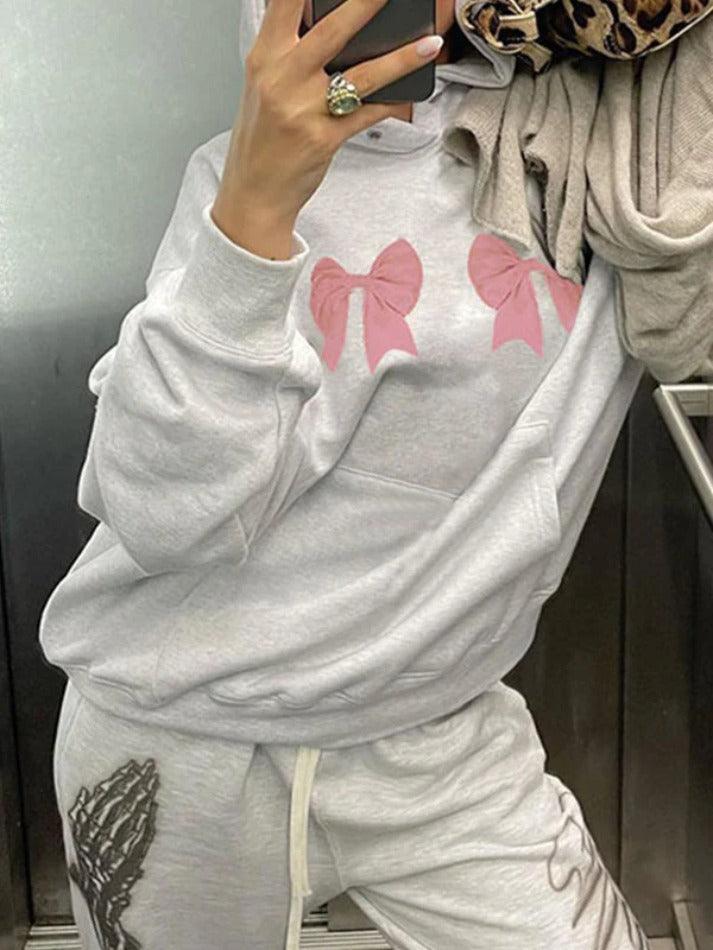 Street Bow Print Drawstring Oversized Hoodie – AnotherChill