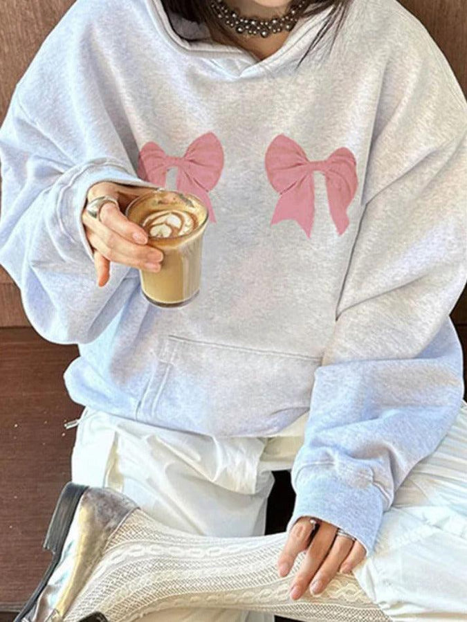 Street Bow Print Drawstring Oversized Hoodie – AnotherChill