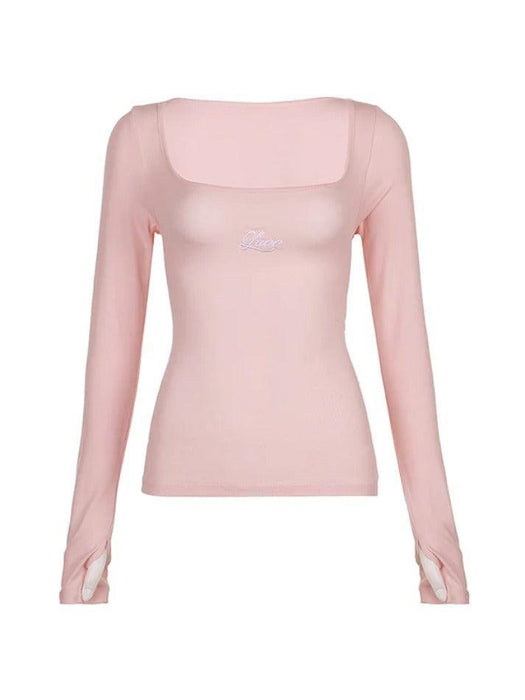 Tie Back Letter Embroidered Print Long Sleeve Tee – AnotherChill